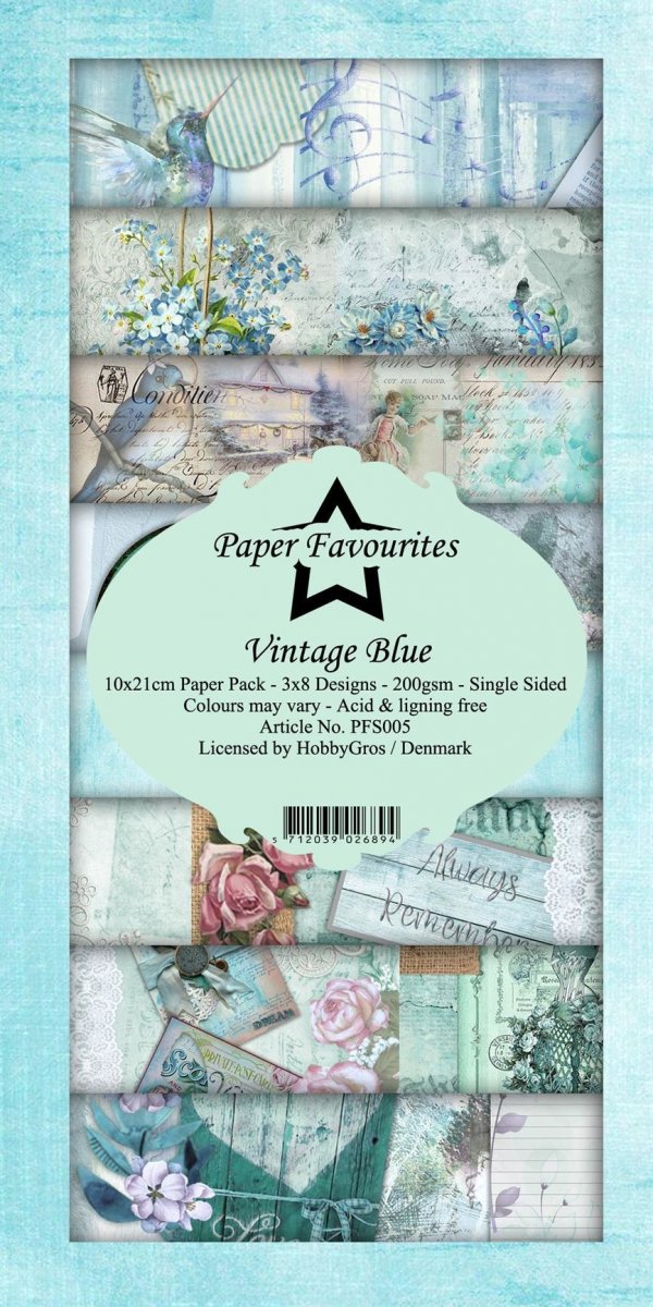 Vintage Blue Slimline Paper Pack from Paper Favourites 10x21 cm